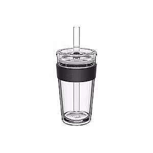 KeepCup Cold Cup - Longplay Double wall Glass Ice Coffee Tumbler with Lid and Straw - 16oz (454ml) - Black