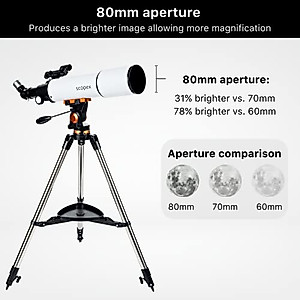 Scopex 80mm Telescope for Adults Astronomy, Kids 8-12 Plus, Smartphone Adapter, Carrying Case.