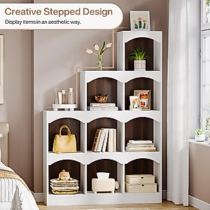 Tribesigns 9 Cubes Bookshelf, Modern 9-Cube Stepped Etagere Bookcase, L-Shaped Ladder Corner Open Bookshelf, Wood Storage Display Shelf for Living Room Home Office, White