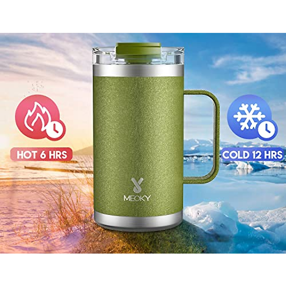 Meoky 20oz Insulated Coffee Mug with Lid and Handle, 100% Leak Proof Stainless Steel Coffee Cup with Tritan Lid, Double Wall Vacuum Coffee Tumbler with Handle (Forest)