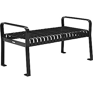Global Industrial 48" L Outdoor Steel Slat Park Bench Without Back, Black
