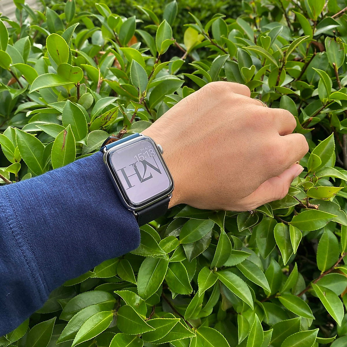 H2N Handmade Full Grain Leather Bands compatible with Apple Watch band 49mm / 45mm / 44mm / 42mm / 41mm / 40mm / 38 mm (38/40/41mm, Black/Navy blue)