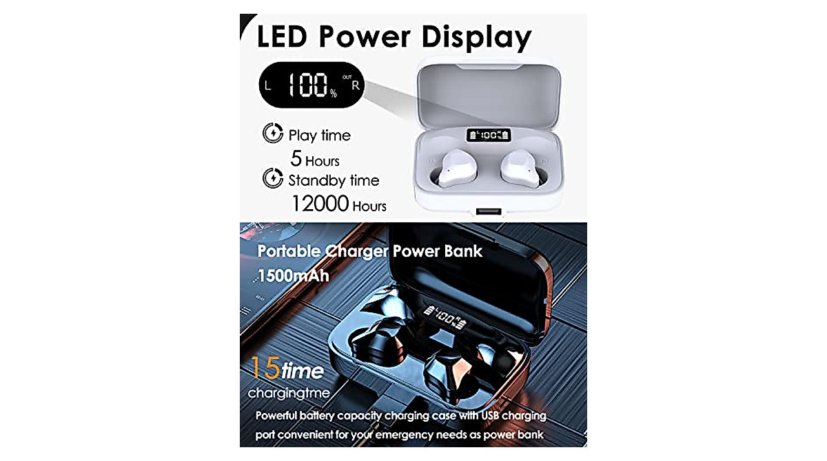 True Wireless Earbuds: Bluetooth 5.0, IPX4 Waterproof, 75H Playtime