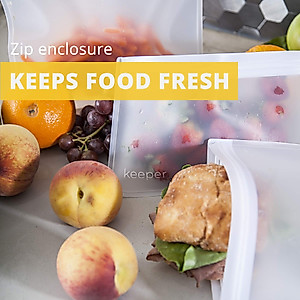 Keeper Reusable Sandwich Bags (5 Pack) - Premium Reusable Snack Bags For Kids. Airtight Ziplock Lunch Baggies Keep Food Fresh! Freezer Safe Bag - Great For Travel, Make-Up, Home Storage Organization