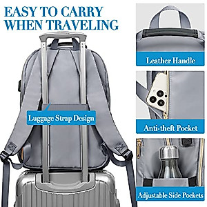 Laptop Backpack for Women, School Backpack for Teens, 15.6 Inch Fashion Women Work Backpack Purse, Waterproof Bookbag for Girls Teacher Travel Bags with USB Charging Port, Grey(over 3 years old)