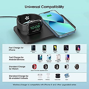 2 in 1 Wireless Charger Station, Fast Chargeur Wireless Charger Stand, Fully-Charged in 3.5H, Compatible with iPhone 8 to 14 pro, Nightstand Mode for Watch Series((No Adapter and Watch Cable)