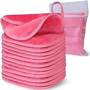NATWAG | Reusable Update Makeup Removing Microfiber Cloth for Sensitive Skin | Washable Makeup Remover Towels | Natural Facial Cleansing Towels (6”x 6”, 12 Pack/Pink)