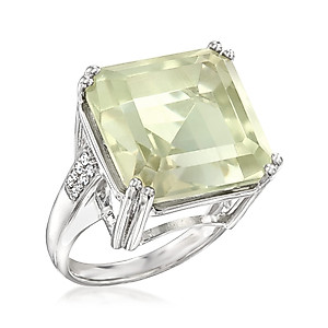 Ross-Simons 16.00 Carat Prasiolite and .19 ct. t.w. Diamond Ring in Sterling Silver. Size 7