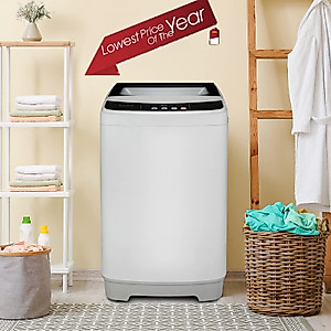 ROVSUN 13lbs Portable Washing Machine with Drain Pump, 1.32cu.ft Full-Automatic Washer with 10 Programs 8 Water Levels, Perfect for Apartments, RVs and Dorm
