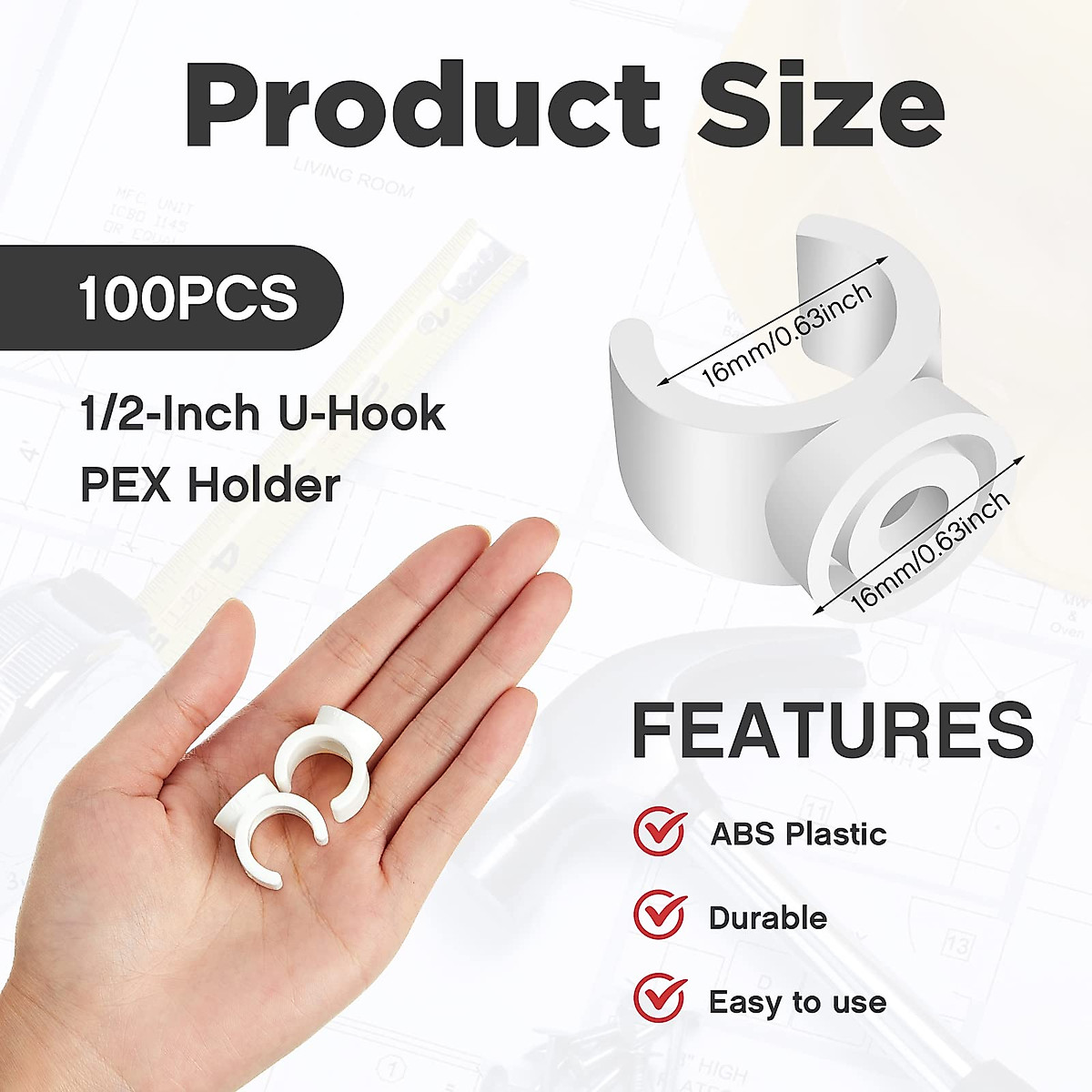 1/2 Inch PEX Clips Pipe Hangers Clamps PEX Holder Pipe Support Plastic 16 mm PEX Tubing Clamps PEX Hangers Water Pipe Support Clamp Clips Socket (100 Packs)