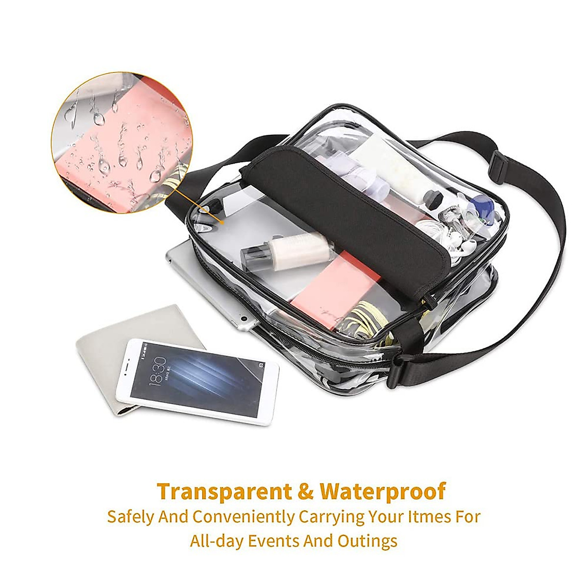 Aktudy Transparent Crossbody Bags PVC Messenger Handbag Clear Stadium Approved Waterproof with Card Wallet Sports Purse (02-Black)