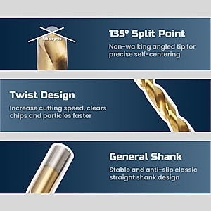 Lichamp Left Hand Drill Bits 4-Pieces 1/8 1/4 3/8 1/2 for Metal Sheet, 4-Piece Genuine M2 HSS Twist Reverse Drill Bits