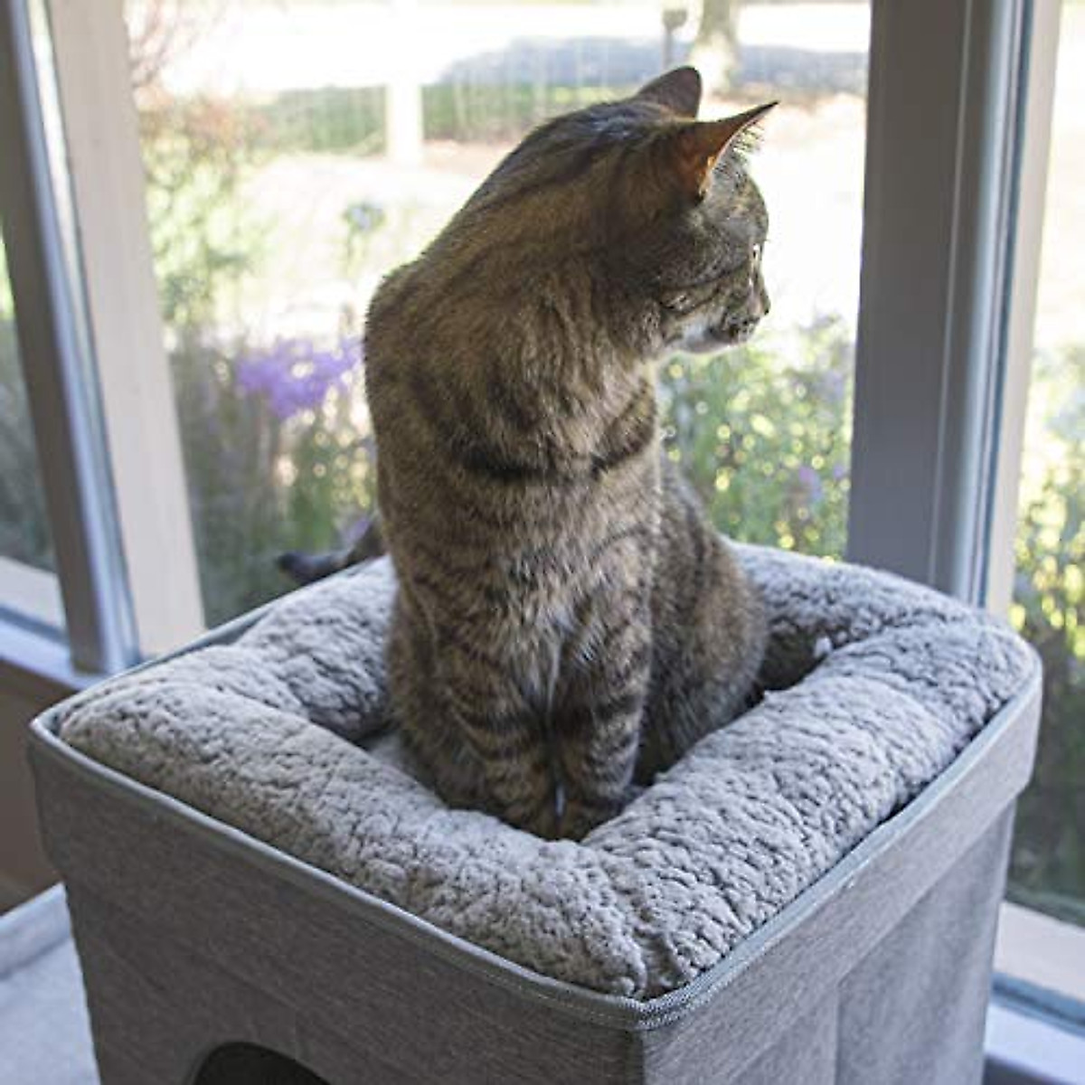 Kitty City Large Stackable Grey Condo, Cat Cube, Cat House, Pop Up Bed, Cat Ottoman, Mansion