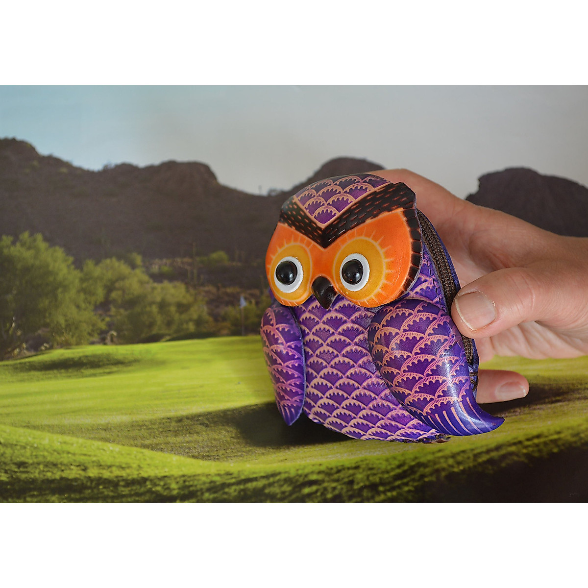 Leather Wristlet Coin/change Purse,Jewelry Holder,lovely Baby Owl shape,Purple (Purple)