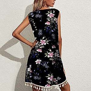 Midi Spring Dresses for Women 2023 2023 Women's Summer Loose Tassel Sleeveless Printed Dress Black