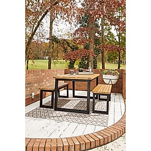 Signature Design by Ashley Town Wood Outdoor 3-Piece Patio Counter Table Set with 2 Benches, Brown & Black