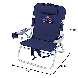 Tommy Bahama Big Boy 4-Position Folding 13" High Seat Backpack Beach or Camping Chair, Aluminum, Navy