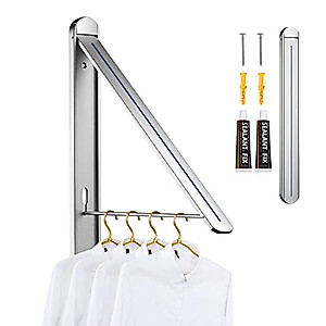 Clothes Drying Rack Folding Indoor And Outdoor Universal, Wall Mounted Folding Drying Rack Clothing Retractable Dryer Rack For Laundry Room Closet Organization And Storage, Aluminum (1, Silver)