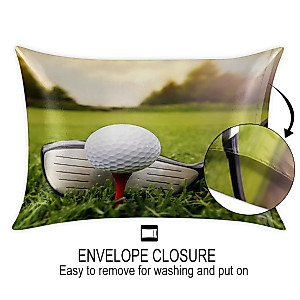 Sport Golf Club Grass Satin Pillow Cases Silk Satin Pillowcase for Hair and Skin Standard Set of 2 Super Soft Silk Pillowcase with Envelope Closure (20x26 in)