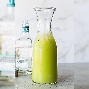 Kingrol 4 Pack Glass Pitchers, 34 Ounces/1 Liter Narrow Neck Glass Carafes for Water, Juicing, Iced Tea, Beverage, Wine, Mimosa Bar Supplies