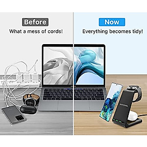 Intoval Wireless Charger,Wireless Charging Station for Samsung Galaxy Phone/Watch/Buds,Fit for Note 20/Note 10/S21/S20,Galaxy Watch 4/3,Active 2/1,Galaxy Buds/Pro/+/Live(S3,Black)