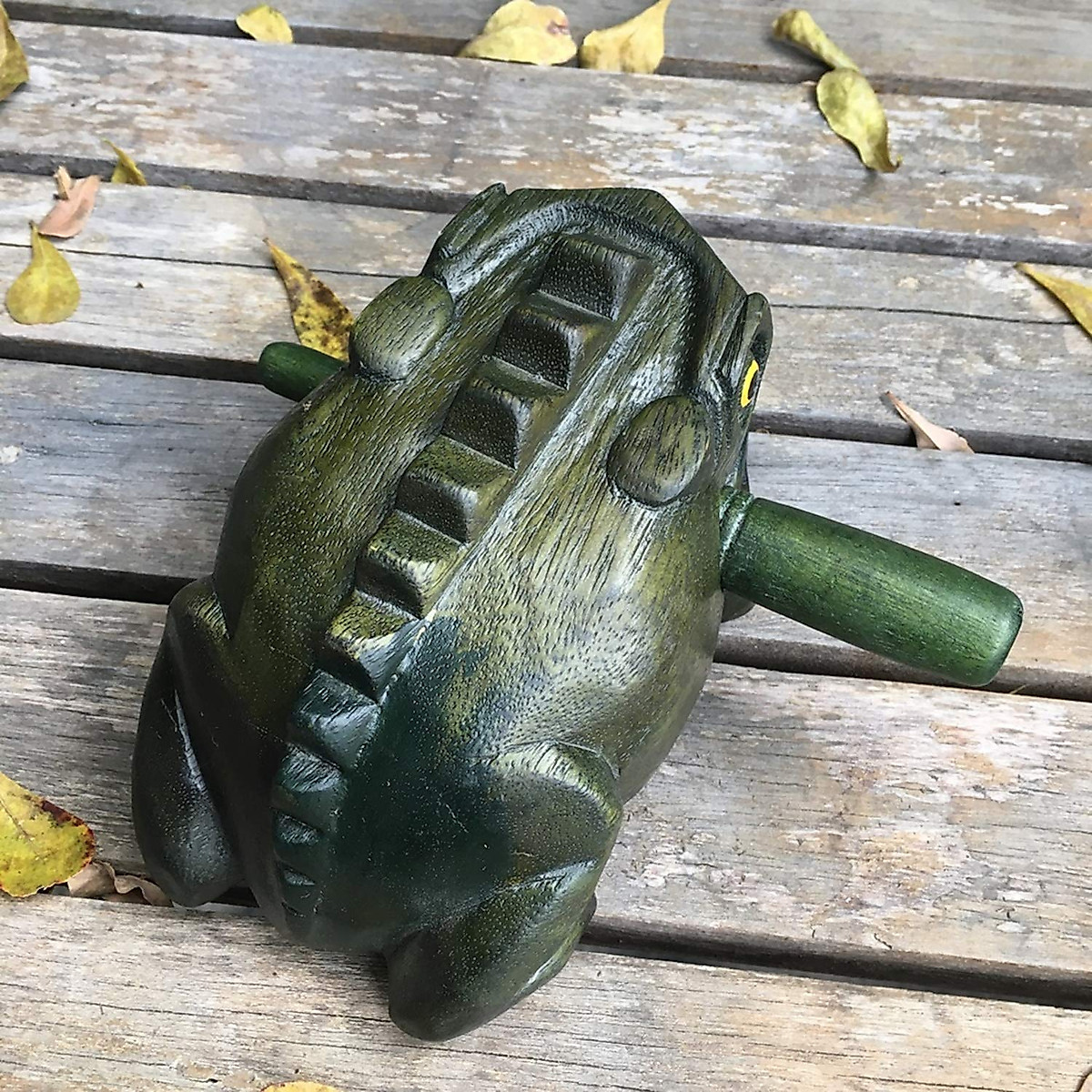 Cozinest Large 7" Wood Frog Guiro Rasp Percussion Instrument Tone Block Frog Animal Shaped Figurine Wooden Handcraft Musical Lucky Frog Home Office Decoration (Green)