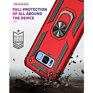 Androgate Samsung Galaxy S8 Case with HD Screen Protectors (NOT fit S8 Plus), Military-Grade Metal Ring Holder Kickstand 15ft Drop Tested Shockproof Cover Case for Samsung Galaxy S8 (2017) Red