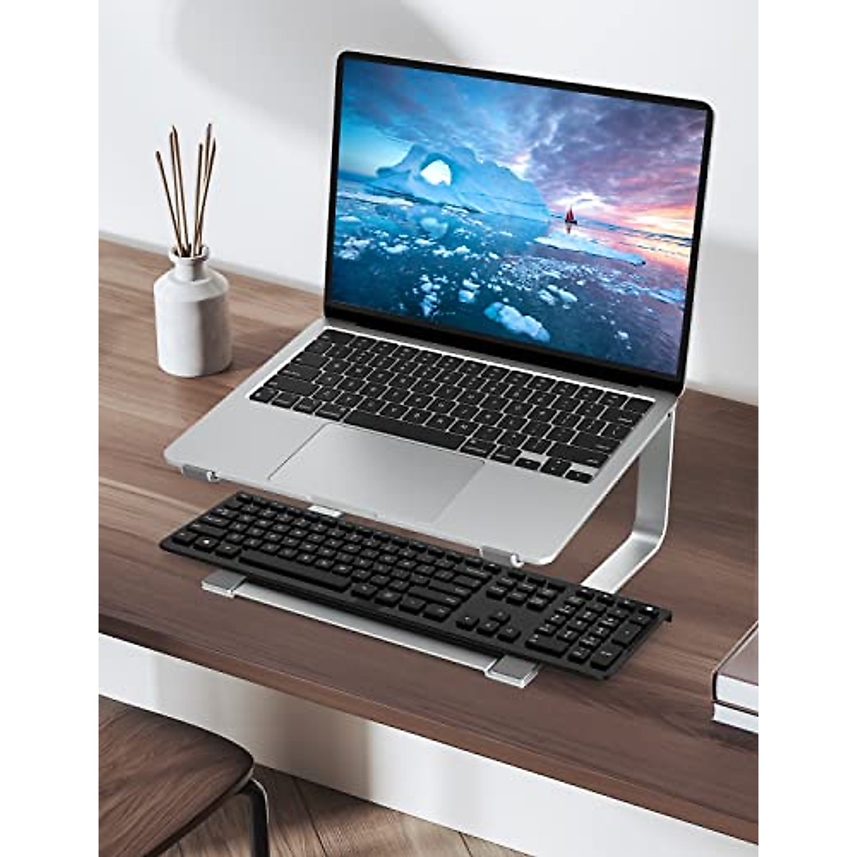 SOUNDANCE Laptop Stand for Desk, Metal Computer Riser, Heavy Stable PC Holder, Ergonomic Laptops Elevator for 12 to 17.3 Inches Notebook Computer, Silver