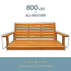 Wooden Porch Swing 2-Seater, Ergonomic Seat, Bench Swing with Hanging Chains and 7mm Springs, Heavy Duty 800 LBS, for Outdoor Patio Garden Yard, Golden Honey