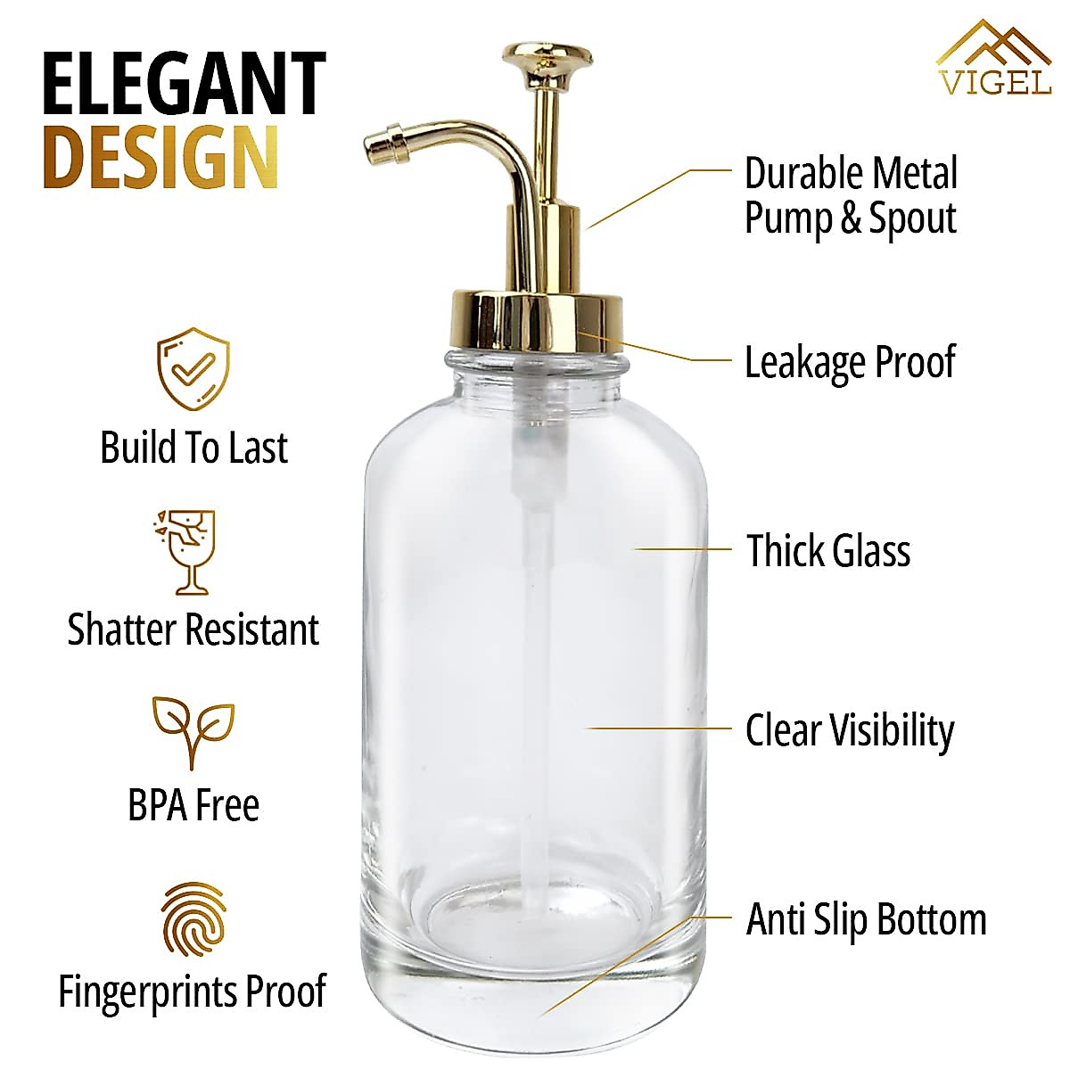 Vigel Coffee Syrup Dispenser Set - Glass Coffee Syrup Bottles with Pump, Silicone Funnel, Preprinted & Blank Labels - Versatile Syrup Dispenser for Coffee - Holiday Gift - Coffee Accessories for Home