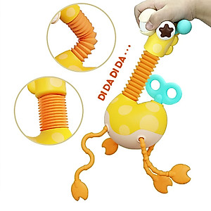 CCYYZZ Montessori Toy for 12-36 Months Toddlers, Baby Sensory Toy for 1 Year Old Babies, Giraffe Pop Tubes, Food Grade Silicone Pull Strings Activity Toys, Gifts for Boys and Girls
