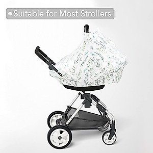 DILIMI Baby Car Seat Cover Green Leaf, Breastfeeding Cover Soft Breathable Infant Carseat Canopy Multifunctional Cover for Stroller/High Chair/Shopping Cart/Car Seat Canopies