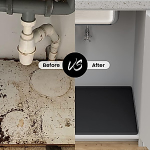 Under Sink Mat, 28" x 22" Silicone Kitchen Cabinet Tray, Waterproof & Flexible Under Sink Liner for Kitchen Bathroom and Laundry Room(Beige)