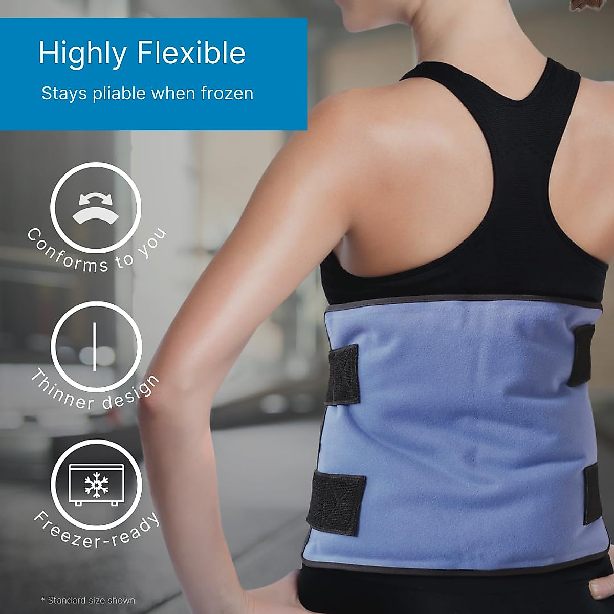 FlexiKold Reusable Gel Ice Pack with Straps – Cold Compress Pack for Injuries – Flexible Medical Ice Wrap for Back, Shoulders, Legs, Knees, Sciatica, Muscle Pain – Half Size