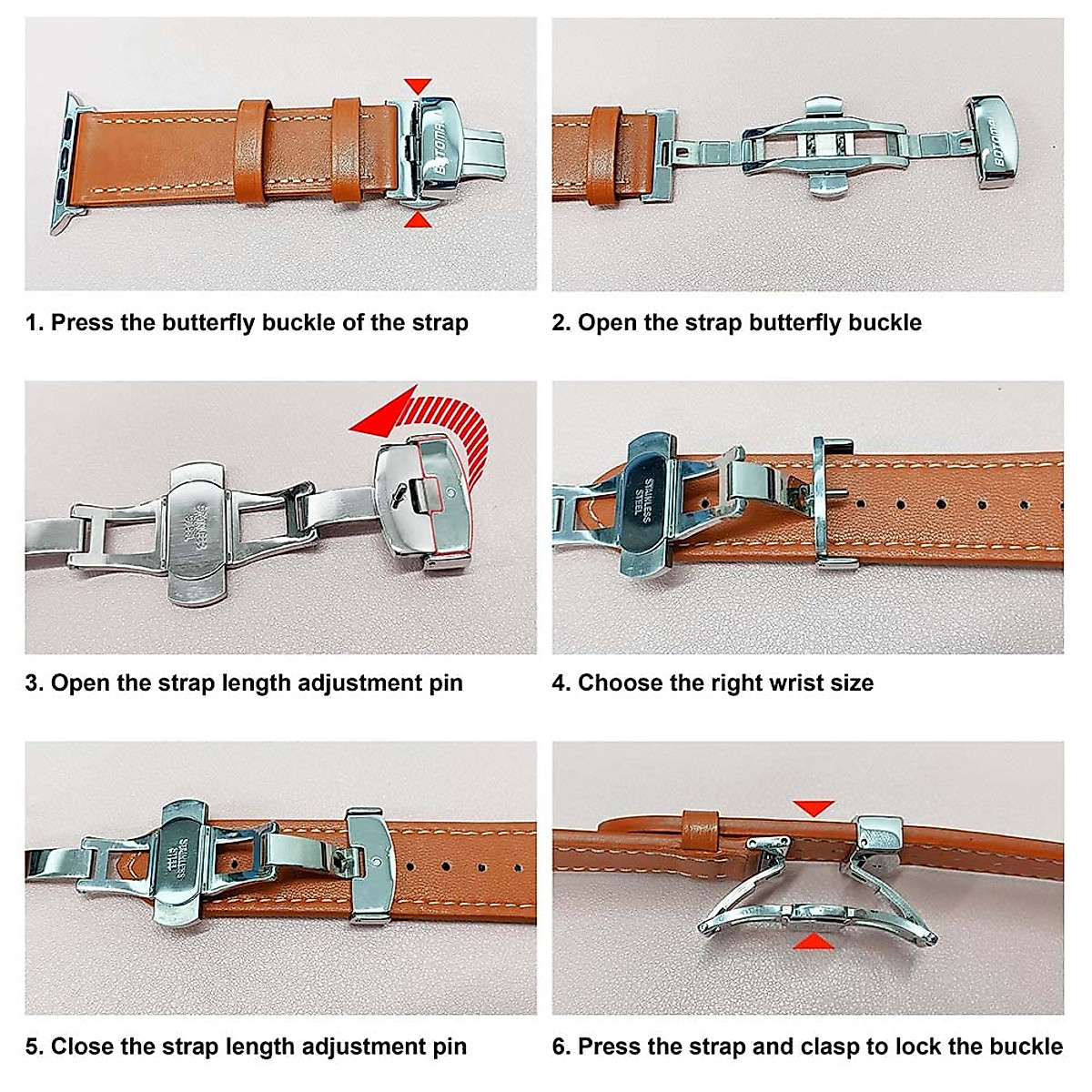 BOTOMALL Compatible with Apple Watch Band 49mm 45mm 44mm 42mm Series Ultra 8 7 SE 6 5 4 3 2 1,Premium Soft Top Leather with 316L Stainless Steel Butterfly Buckle Replacement Straps for iwatch