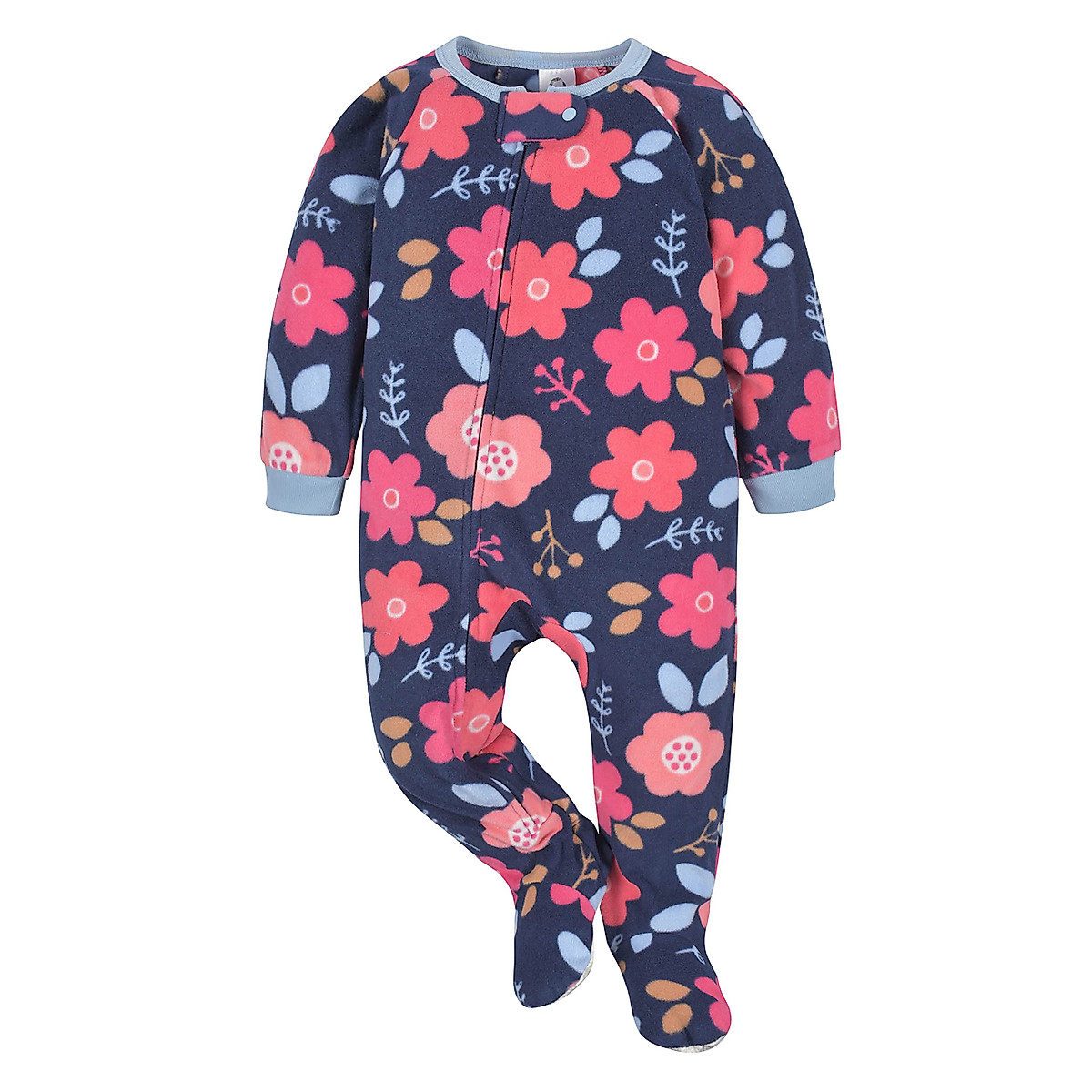 Gerber Baby Girls Toddler Loose Fit Flame Resistant Fleece Footed Pajamas 2-Pack Floral Blue 12 Months
