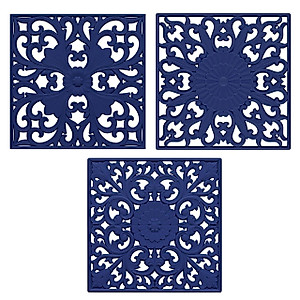 Silicone Trivets Mats-Trivets for Hot Dishes, Table, Countertop, Non-Slip Heat Resistant Modern Kitchen Trivets,Teapot Trivet - Flexible Trivet Square, Hot Pads for Pots & Pans of 3 Blue