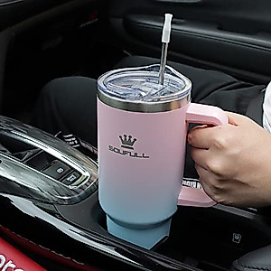 40 oz Tumbler with Handle and Straw Lid, 100% Leak-proof Travel Coffee Mug, Stainless Steel Insulated Cup For Beverages, Keeps Cold for 34Hrs or Hot for 10Hrs, Dishwasher Safe (PinkBlue)