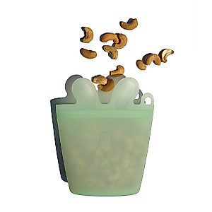 Amalka + Albert Reusable Snack Bag Set for Kids. Food Grade Silicone Container with Strong Seal that is Eco-Friendly and Non-Toxic. Great for Travel or School. (Yellow and Green Set)