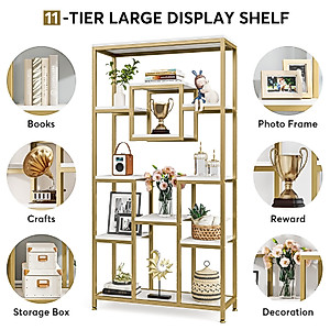 Tribesigns 71" Gold Etagere Bookshelf, Modern 11-Tier Tall Open Display Bookcase Bookshelves, Free Standing Book Shelf for Living Room, Bedroom, Home Office, Gold & White
