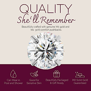 14k White Gold Solitaire AAA Cubic Zirconia Stud Earrings with Secure Screw-backs, CZ Screw Back Earrings for Women (3mm)