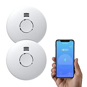 Ecoey WiFi Smoke Detector, WiFi Smoke Alarm with Photoelectric Technology and LED, Smoke Alarm with Test&Silence Function and Low Battery Warning for Home (Not 5G), TUYA APP, FJ158D-H04, 2 Packs