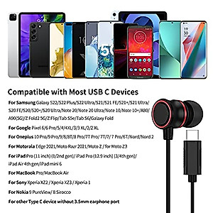 ACAGET USB C Headphones, DAC Bass HiFi Setero Earbuds for Samsung S22 Ultra Wired Noise Cancelling Earphones with Mic in-Ear Type C Headphone for Galaxy S23 S21 S20 FE A53 OnePlus 10 Pro 9 Pixel 7 6A