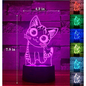 i-CHONY Cat Gift Night Light for Kids,Auto 7 Colors Changing Cat Table Lamp,3D Illusion Bedside Lamp,Cute Cat Gifts for Women Teens Boys Girls Birthday Christmas Gifts