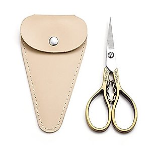 HITOPTY Small Precision Detail Scissors, 4.3in Sharp Pointed Tip Vintage Embroidery Shears W/Sheath for Craft, Sewing, Cross Stitch, Artwork, Thread Cutting