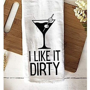 Handmade Funny Kitchen Towel, 100% Cotton Funny Dirty Martini Bar Towel for Kitchen, I Like It Dirty, Perfect for Hostess Housewarming Christmas Mother’s Day Birthday Gift (I Like It Dirty)