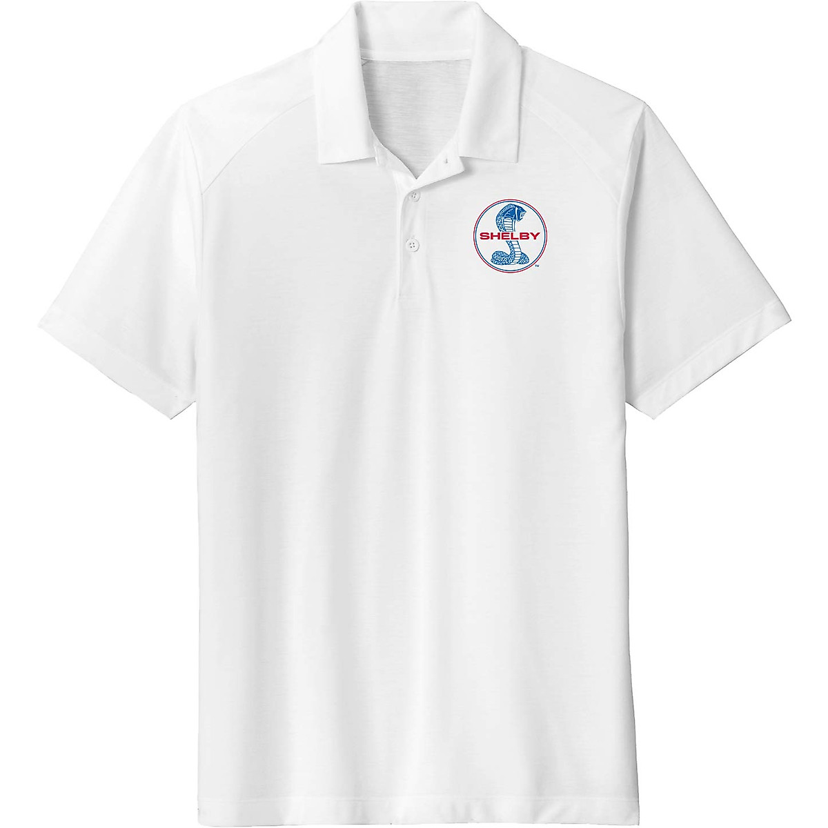Ford Mustang Shelby Blue and Red Tri Blend Wicking Polo, White Small