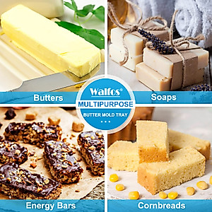 Silicone Butter Mold with Lid, Walfos Non-Stick Butter Tray Fits Standard Butter Stick Size, Large Cavity Butter Maker Holds 8 Tablespoons Butter, Ideal For Butter, Soap Bar, Energy Bar, Brownie, Cake