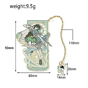 Genshin Impact Venti Metal Bookmark - Classic Anime Figure Bookmark, Great Gift for Game Fans, Reader, Friends or Teachers