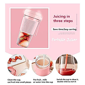 Portable Blender Cordless Smoothies and Shakes Detachable Personal Size Juicer cup with USB Rechargeable four Blades Fruit Mixing Machine 10oz Travel Mini Mixer Handheld Blender for Sports Gym pink (pink)